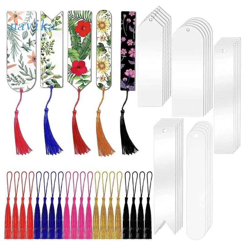 NAV 30 Pcs Blank Acrylic Bookmarks with Tassels Clear Acrylic Craft ...