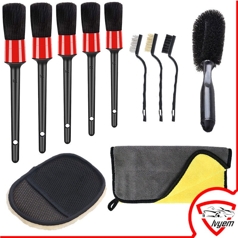 Car Detailing Brush Set Wire bristles Wheel Rims Clean Brush kit Sponge ...
