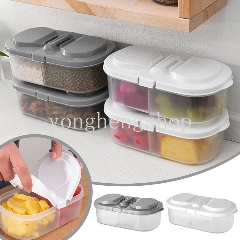 Double Grids Airtight Food Storage Box with Lid Fruit Cereal Grains ...