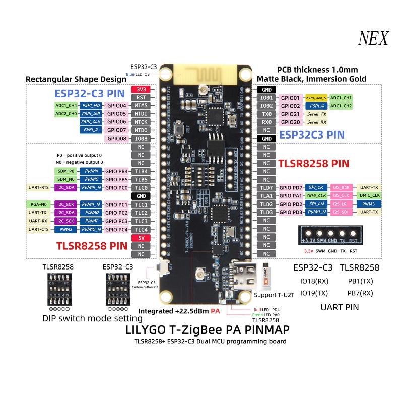 NEX ® T-Zigbee ESP32-C3 TLSR8258 IOT Development Board Ultra Low Power ...