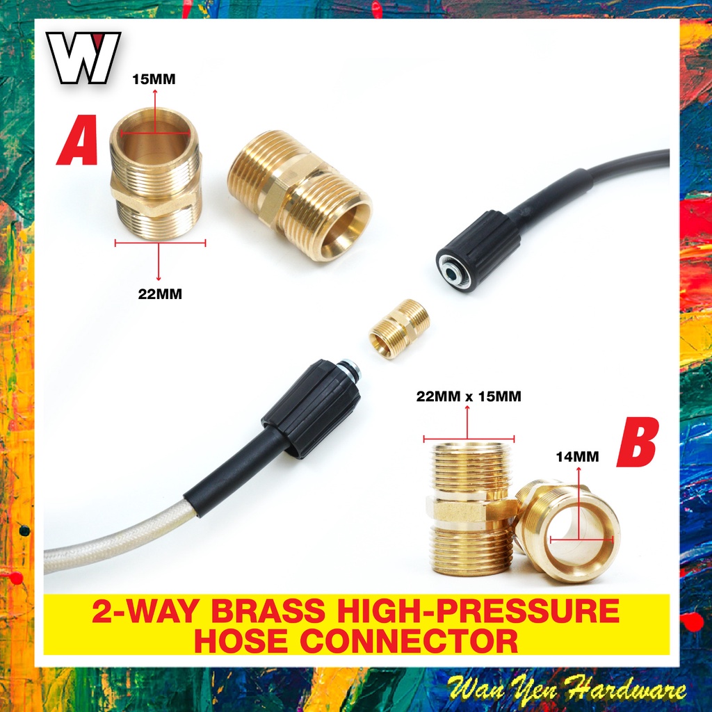 2 WAY BRASS HIGH-PRESSURE HOSE CONNECTOR / PENYAMBUNG HOS | Shopee ...