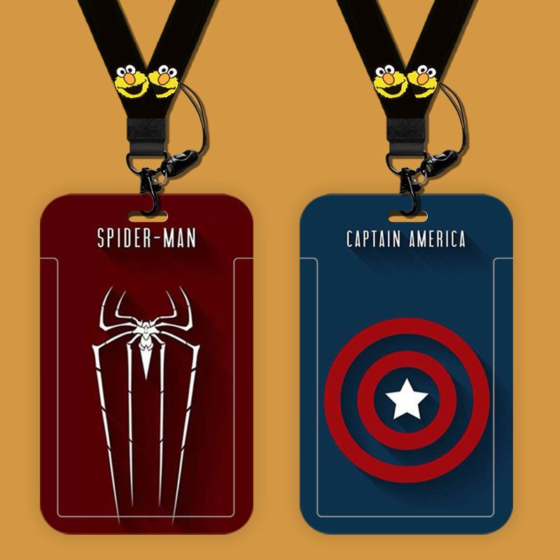 Cartoon Marvel Spiderman Captain America ID Card Holder With Neck ...