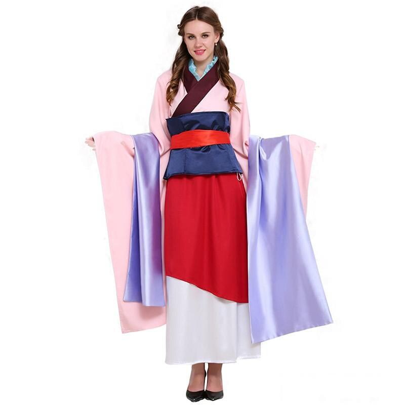 Movie Mulan Costume Women Red Blue Drama Princess Dresses Halloween ...