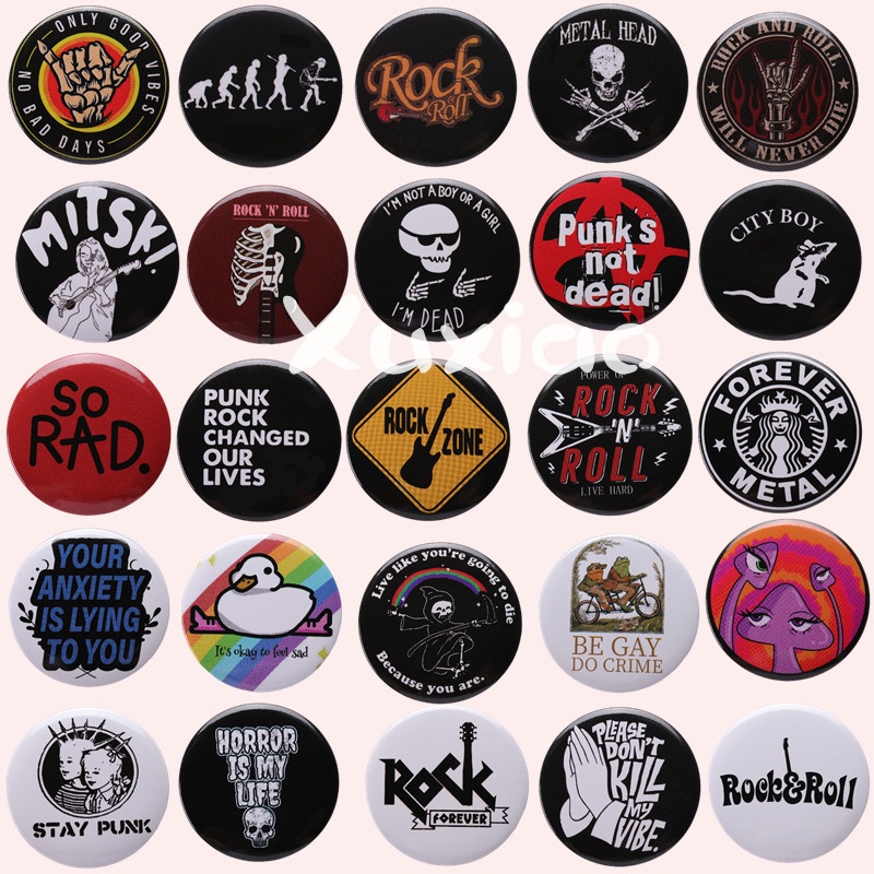 30 Creative Styles of Punk Style Tinplate ROCK Music Backpack Badge As ...