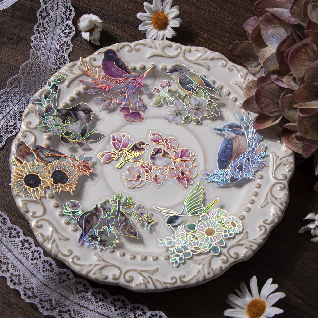 20 Pcs Vintage Retro Flower Bird Stickers Decal Decorative Scrapbooking ...