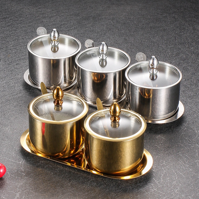 304 Stainless Steel Seasoning Pot Spice Canister Set with Transparent ...