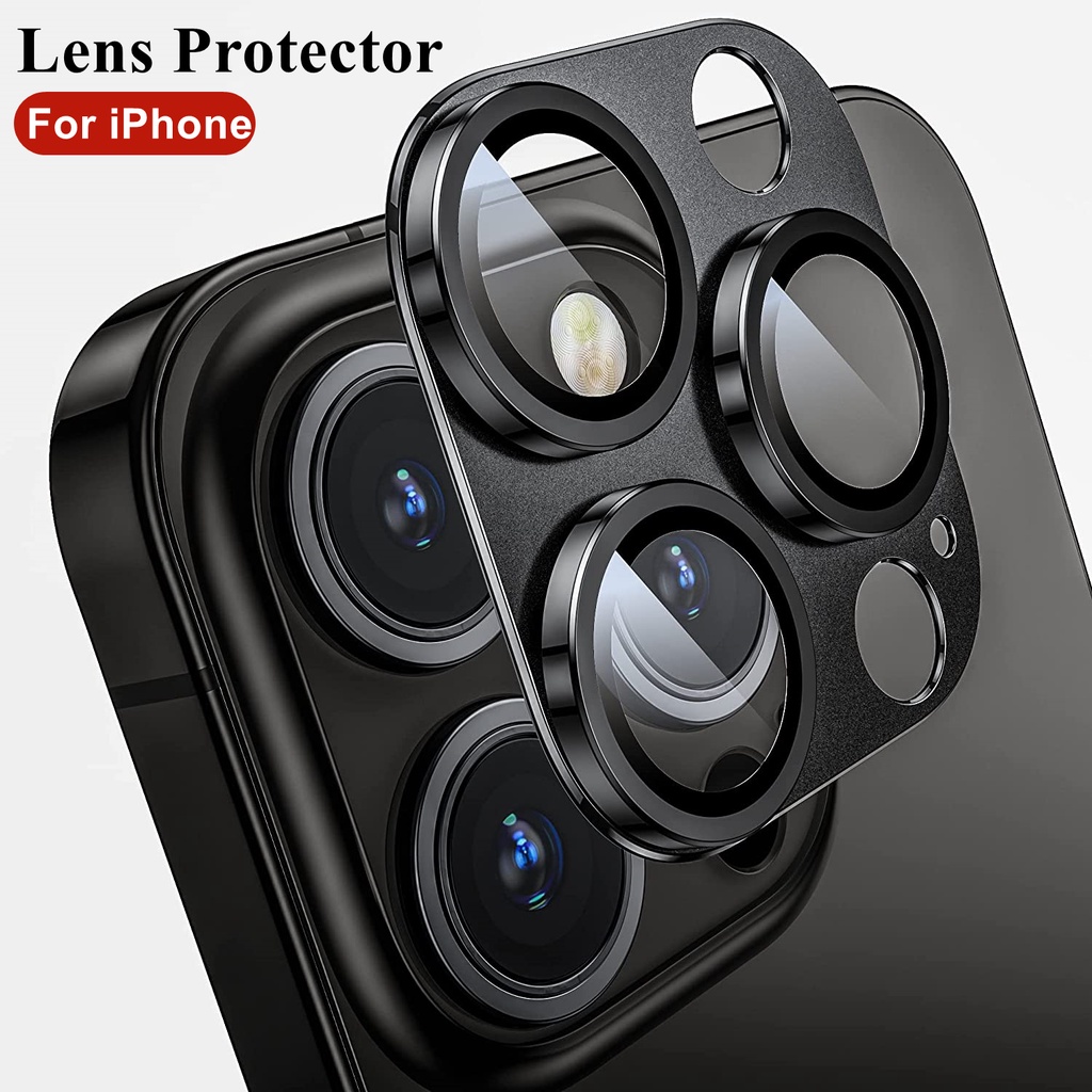 Full Cover Metal Camera Lens Protector on For IPhone 14 15 Pro Max Tempered Glass for IPhone 11 ...