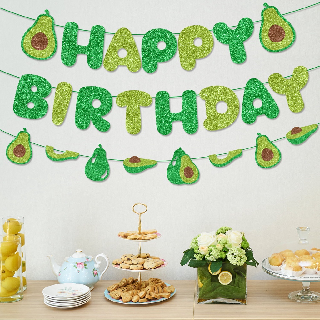Avocado Birthday Decorations, Avocado Themed Happy Birthday Banner ...