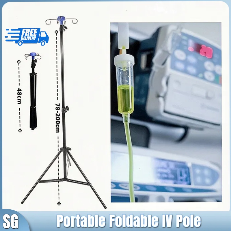 【Fast Delivery】Foldable IV Pole Portable Drip Bag Stand with 4 Hook ...