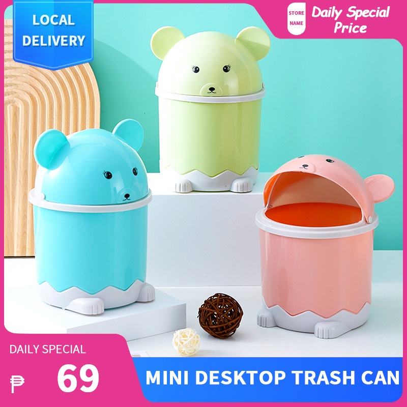 Mini Desktop Trash Can with Flip Lid Cute Cartoon Bear Designed ...