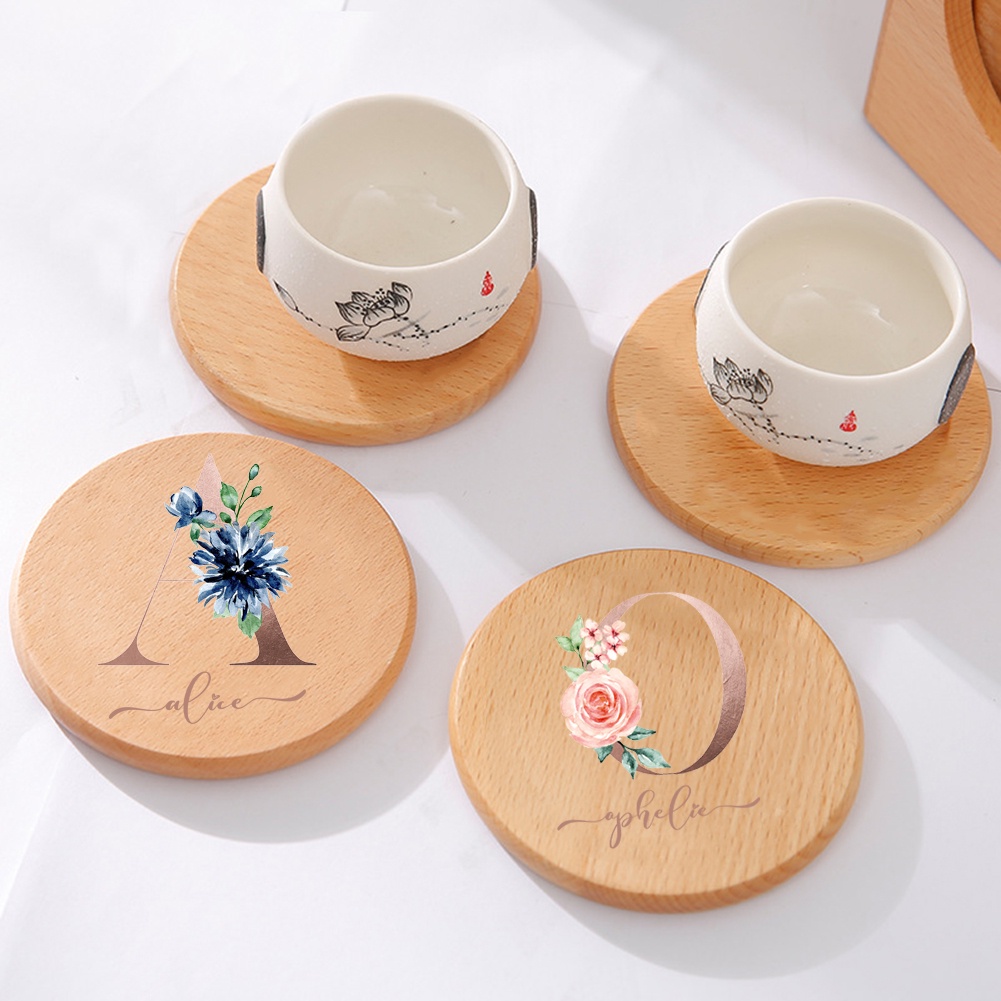 Personalised Wooden Coasters Custom Initial with Name Wooden Cup Stand ...