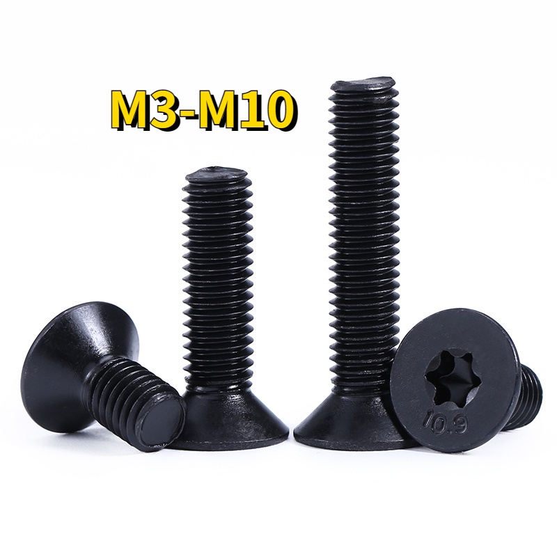 [XJK] Black Grade 10.9 High-Strength Countersunk Head Anti-Theft Screw Flat Head Torx Screw Torx ...