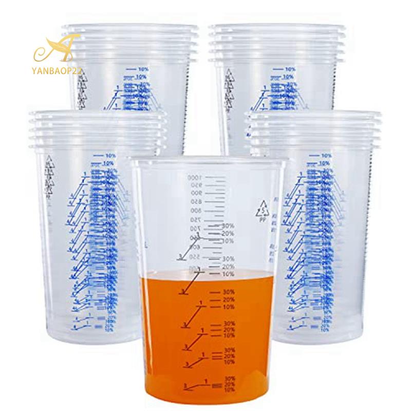 32 Oz (1000Ml) Disposable Flexible Clear Graduated Plastic Mixing Cups ...