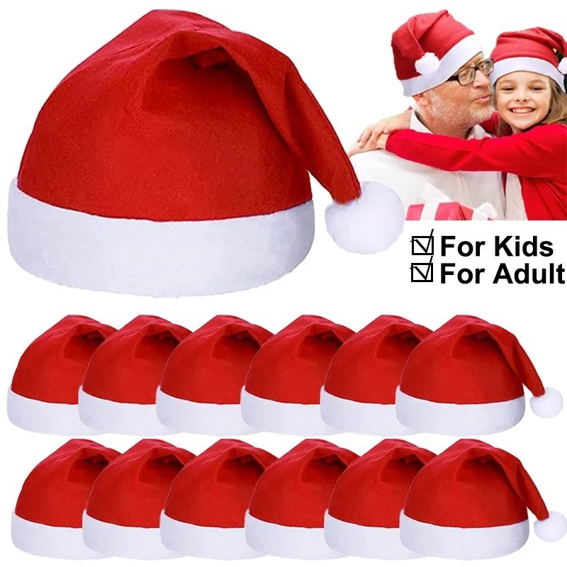 Christmas Hat for Adult Kids Plush Santa Claus Xmas Hat Cap Thicken ...