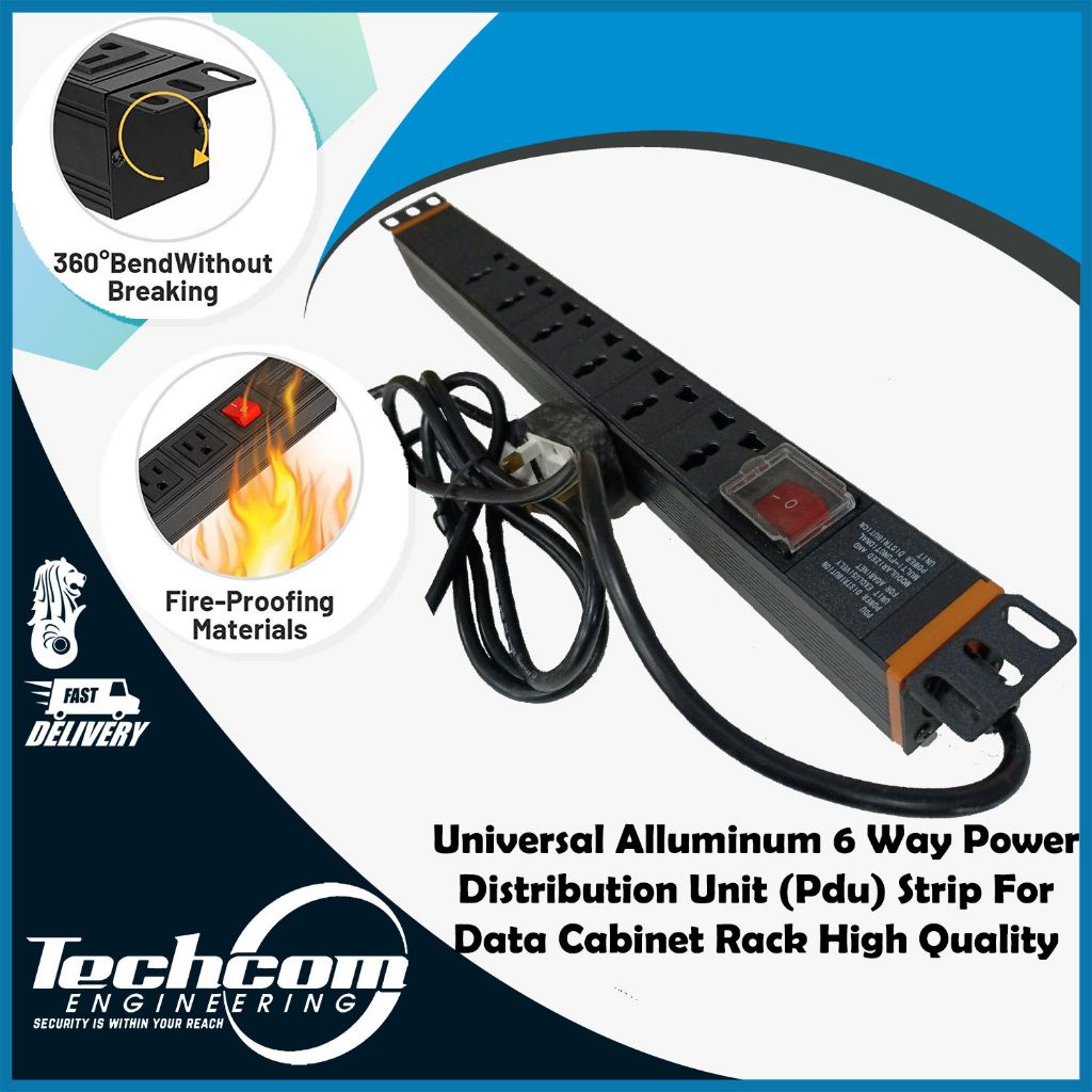 Universal Aluminum 6 Way Power Distribution Unit Pdu Strip For Data Cabinet Rack High Quality