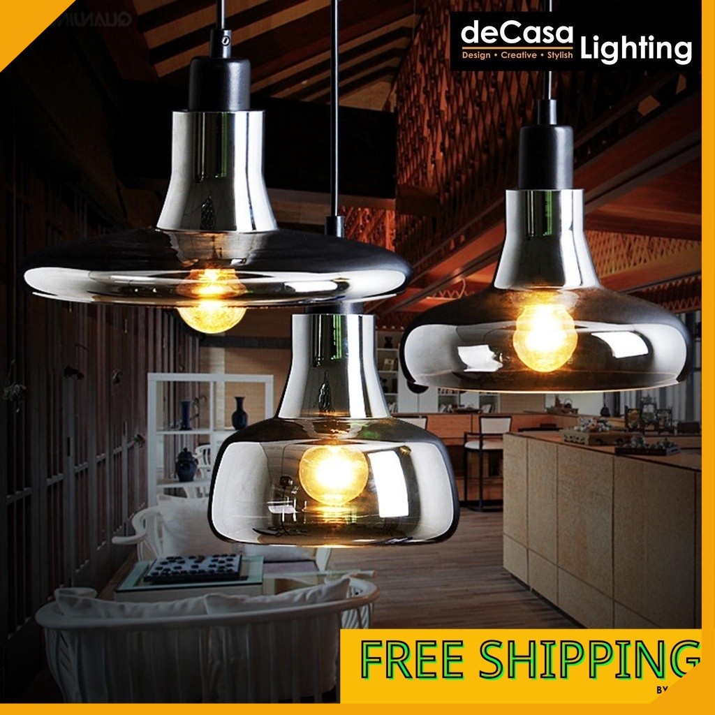 Decasa Lighting Smoky Grey Glass Pendant Light Retro Loft Industrial ...