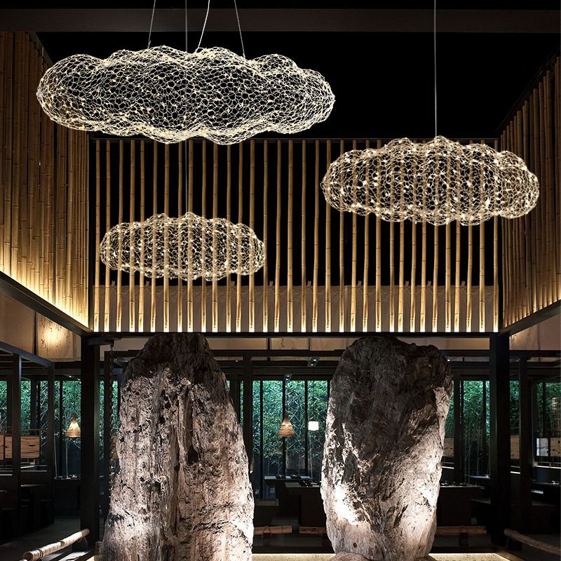 Creative Iron Mesh Cloud-Shaped Decorative Pendant Light Industrial ...
