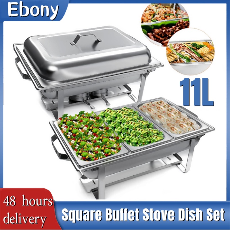 Buffet tray set 11L Foldable Stainless Steel Square Buffet Stove Dish ...