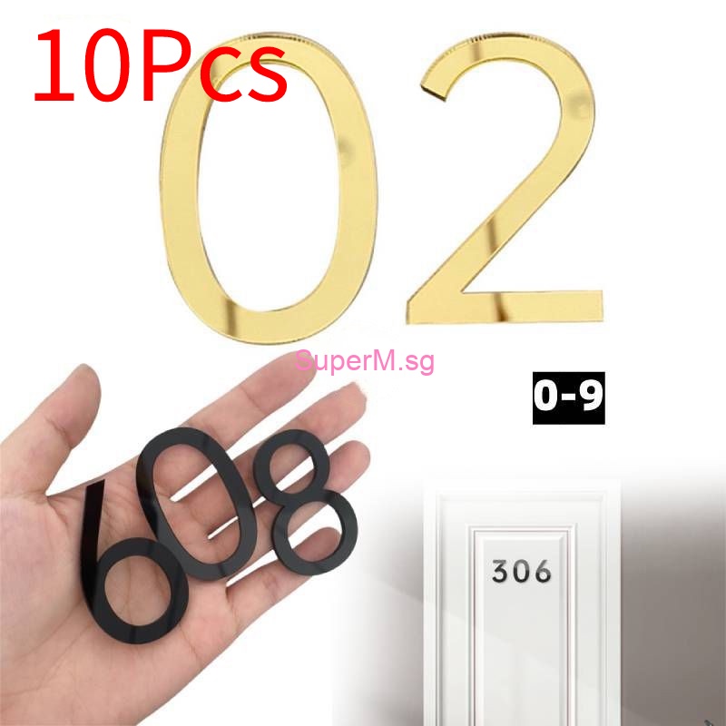 10Pcs Self-adhesive 3D Numeral Plate Plaque Sign Gate Digits Number Tag ...