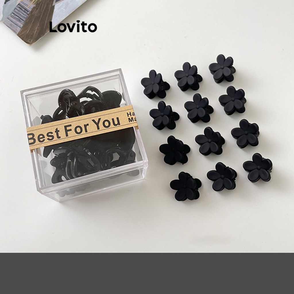 Lovito Casual Plain Basic Hair Clips for Women L63AD122 (Black ...