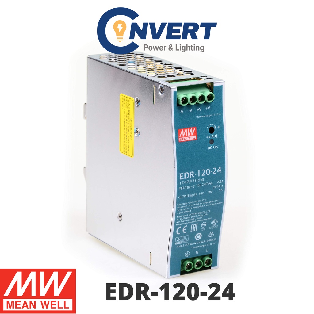 Mean Well EDR-120-24 (EDR-120) DIN RAIL Switching Power Supply AC/DC 24Vdc - 120W 24V 5A ...