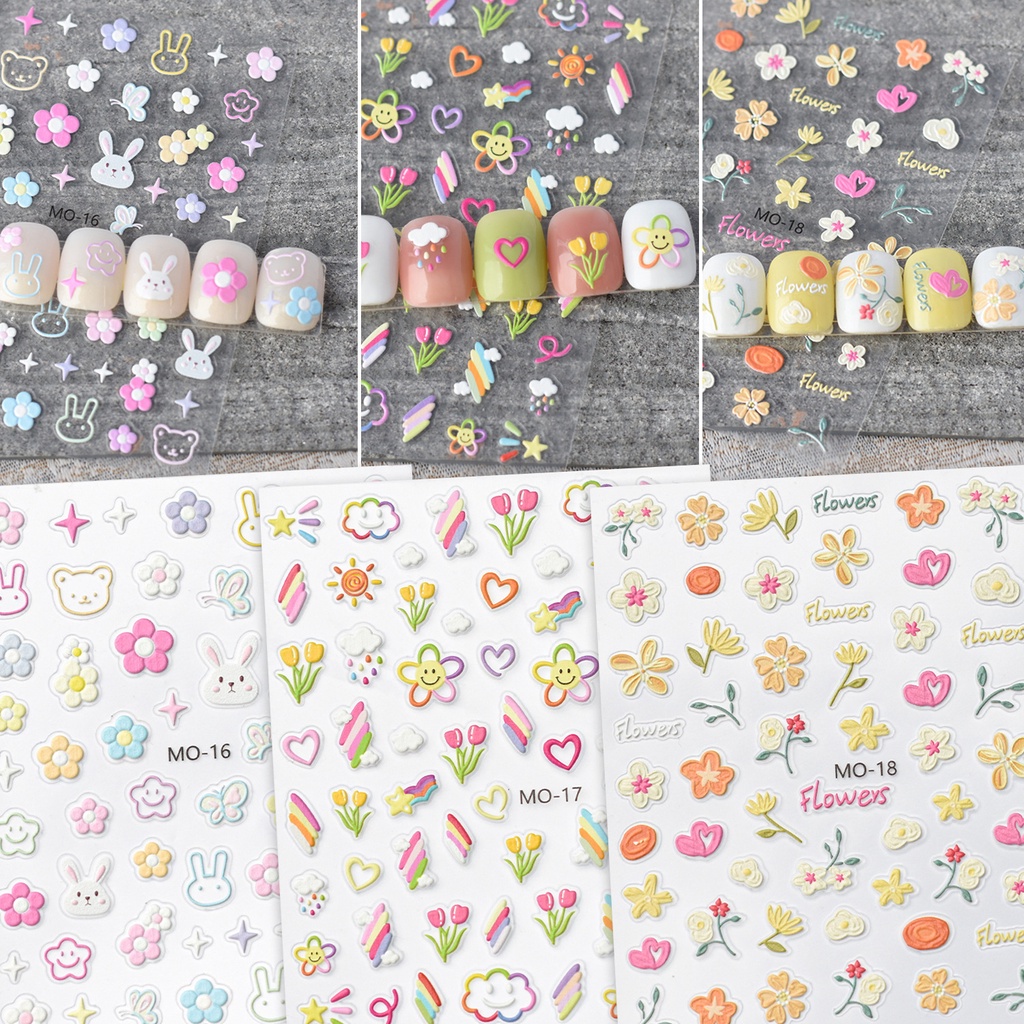 Manicure Decals Embossed Tulip Rainbow Clouds Manicure Stickers Cute ...