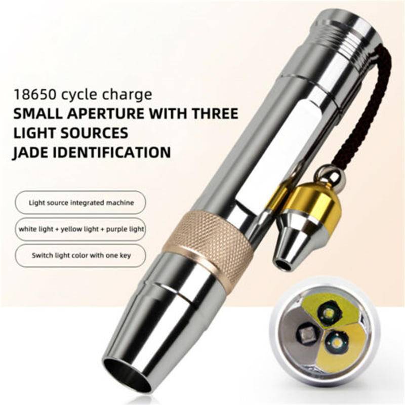 Three Light Sources Lamp Flashlight 365NM Torch Jade Inspection Ultraviolet UV Light ...