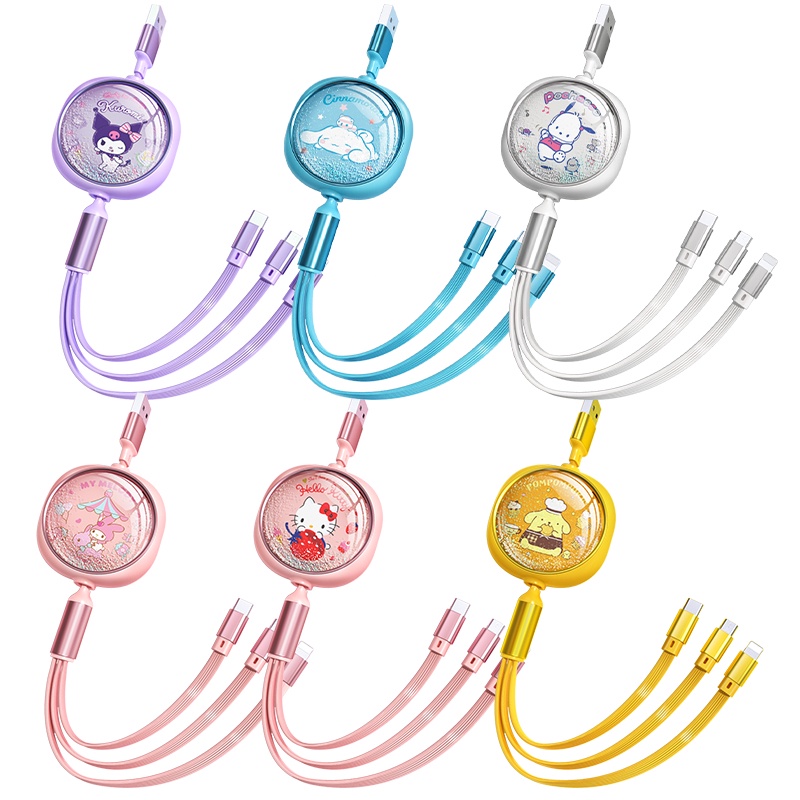 66W 6A Sanrio Characters SJ-717 3-in-1 Fast Charging Data Cable Kuromi ...