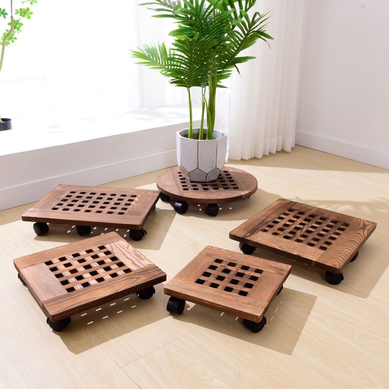 Flowerpot Tray Universal Wheel Carbonized Antiseptic Wood Rectangular ...