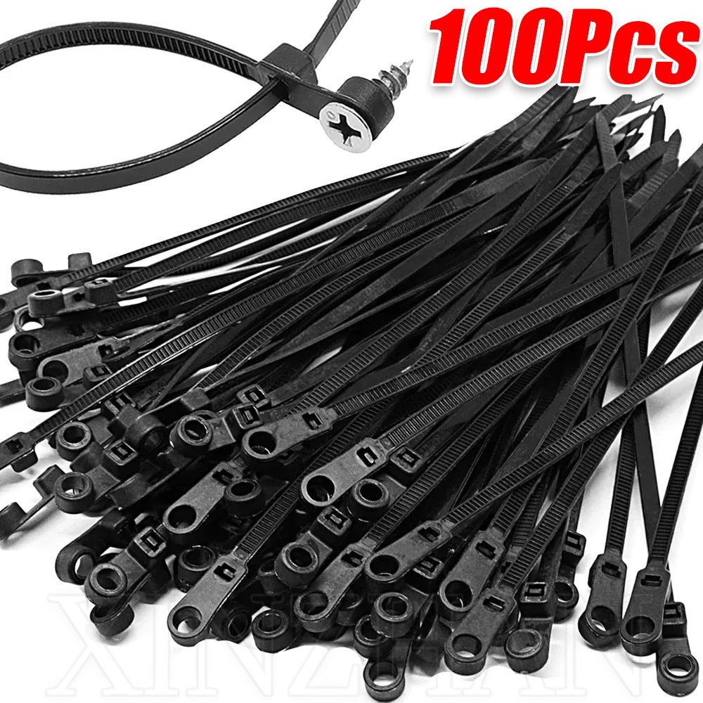 100pcs Hole Mount Nylon Cable Zip Ties / Self Locking Loop Wrap Bundle Tie Straps / Household ...