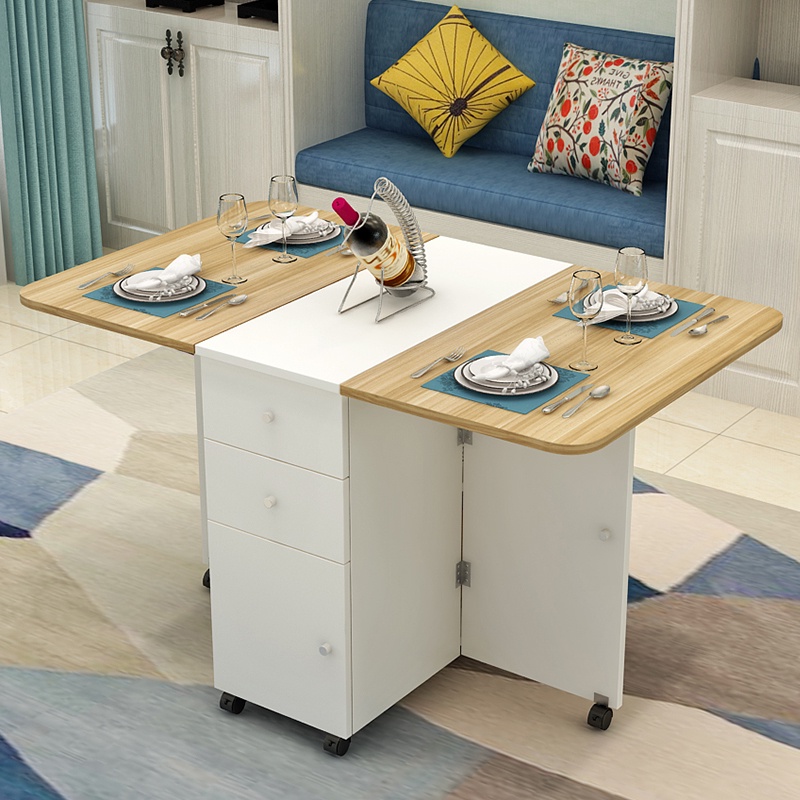 ZQH Foldable Dining Table With Drawer Kitchen Storage Cabinet Household ...