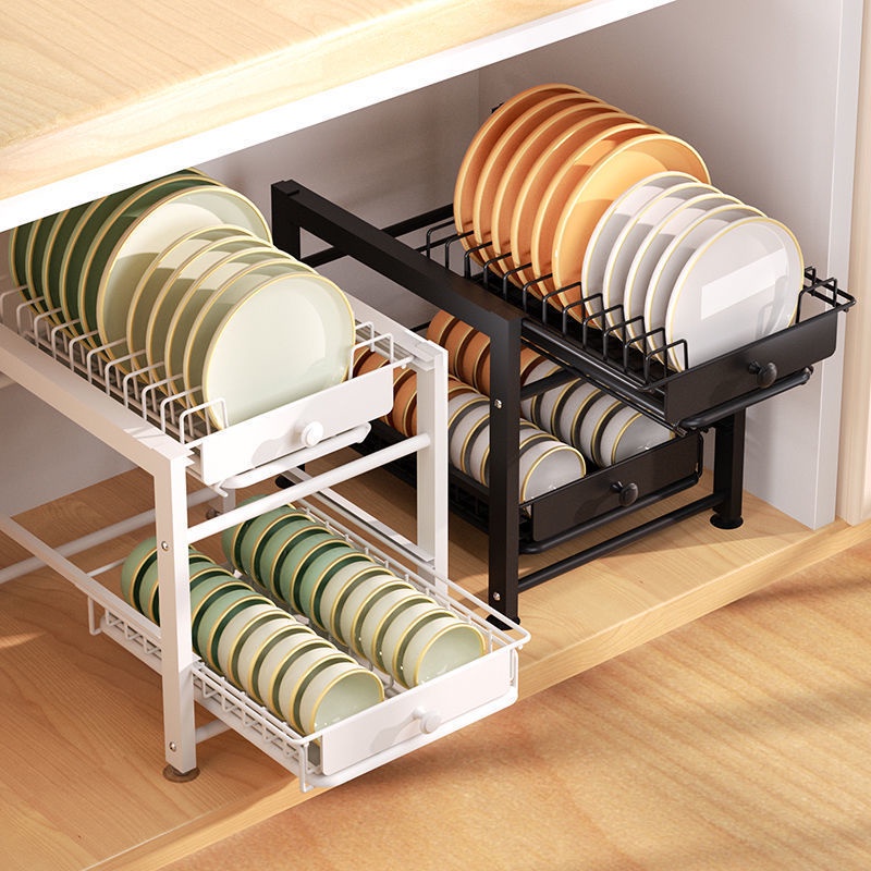 Kitchen Drawable Dish Rack Cabinet Storage Rack Household Bowl Plate ...