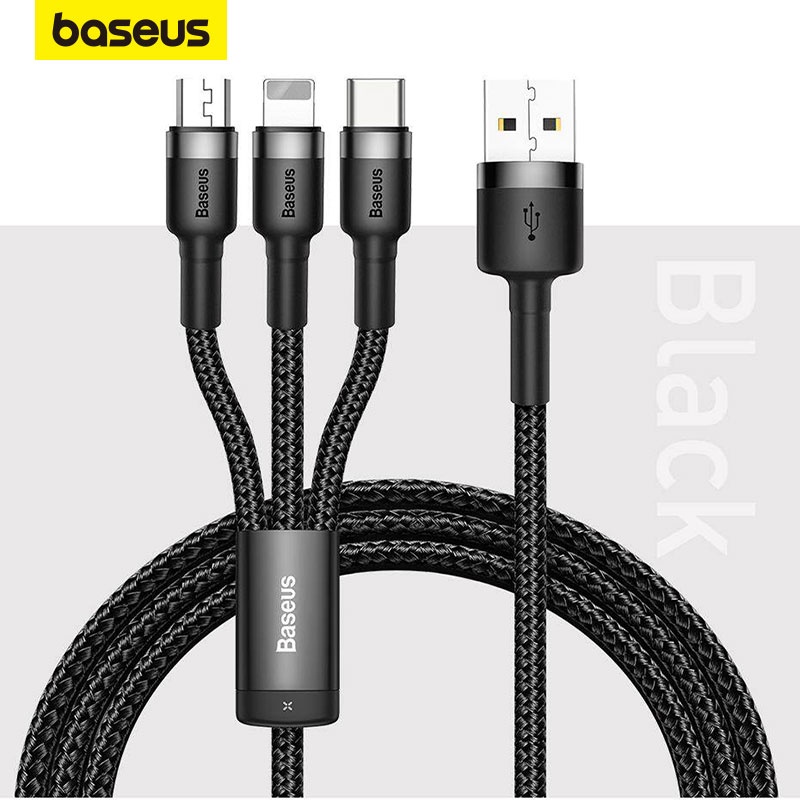 Baseus 3 in 1 USB Cable Multi Charging Cable USB to M+L+C For iPhone ...