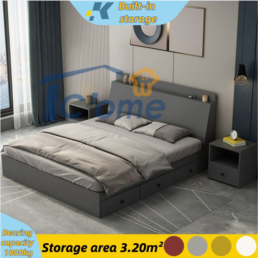 ZHQ 【Fast Delivery】Storage bed frame with storage bedroom 1.8m double ...