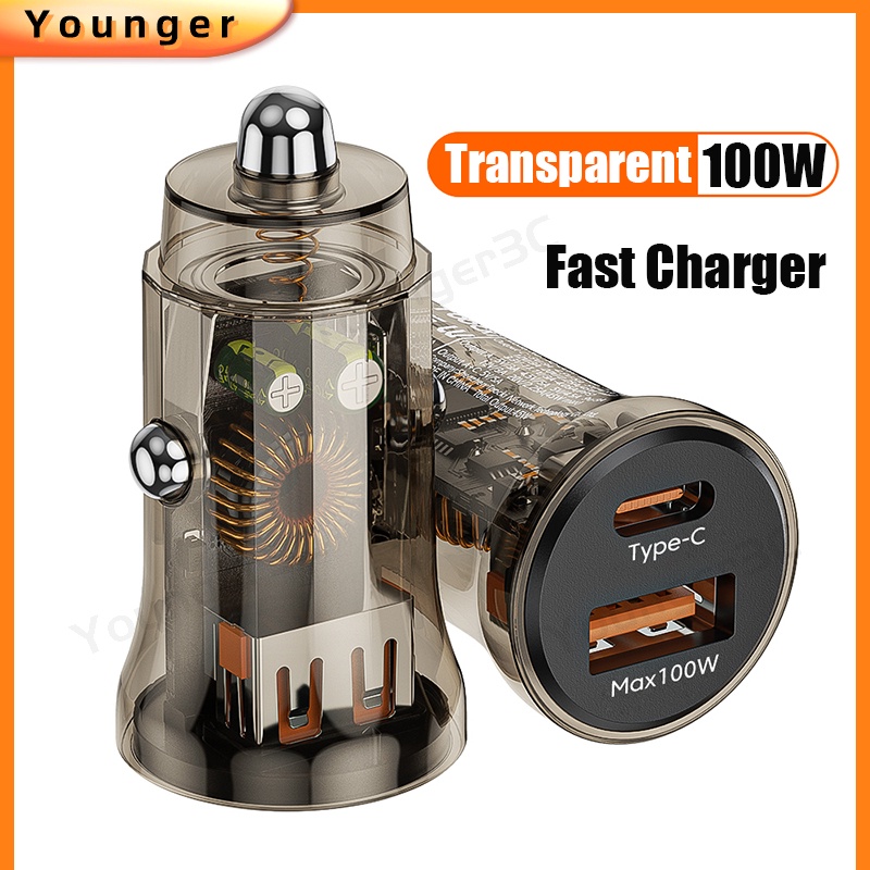 100W Transparent Super Fast Charger Type C 2Ports Travel Charging ...