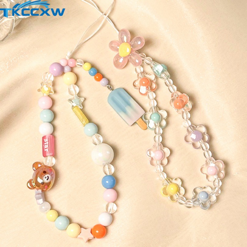 Flower Beaded Mobile Phone Lanyard Wrist Strap Anti-loss Sling Short ...