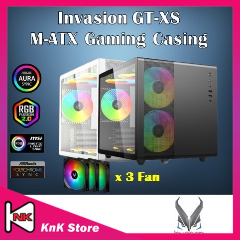 INVASION GT-XS M-ATX CASING / CASE / CHASSIS WITH 3 ARGB FAN ( BLACK ...