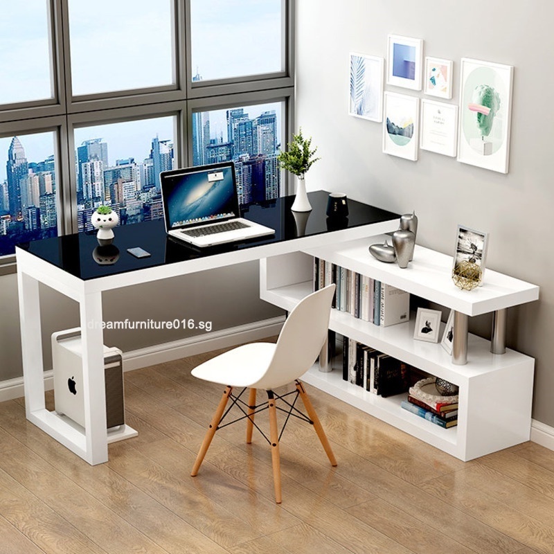 Corner Desk With Bookshelf Bedroom Study Desk With Storage Shelves ...
