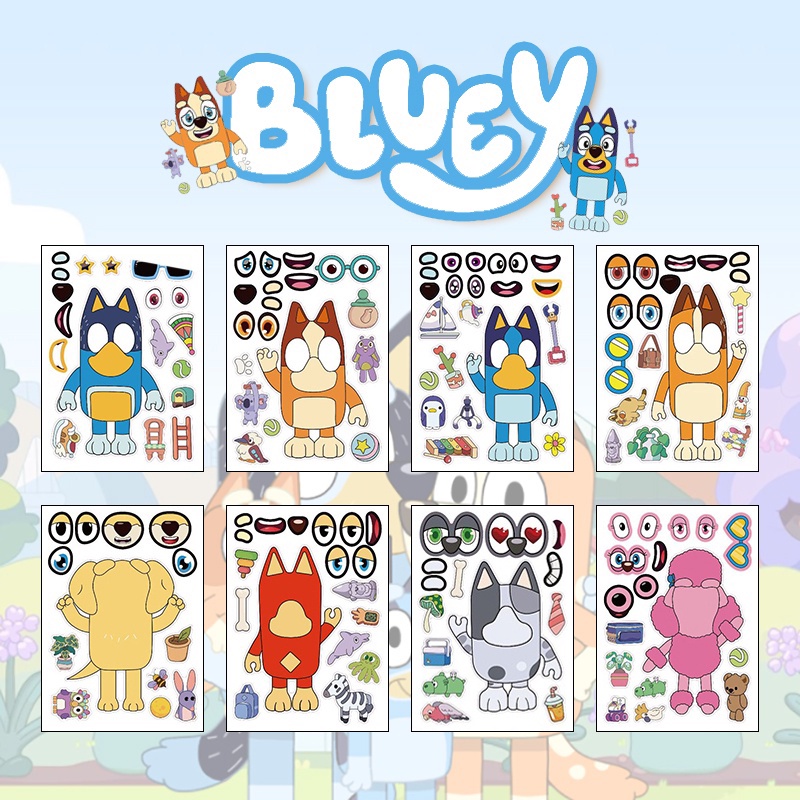 8pcs Classic Animation Bluey Series Puzzle Stickers/Bluey&Bingo Family ...