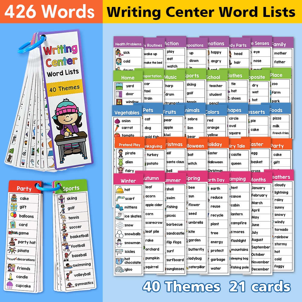 40 Themes Writing Center English Words Lists Flashcards Sight Words ...