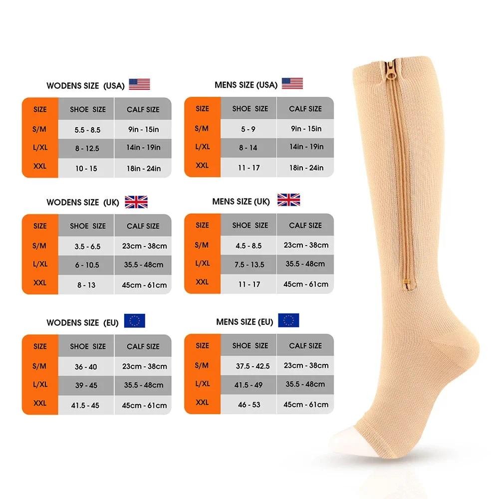 2pc Sports Compression Zipper Socks Vein Stretch Socks Women Men High ...