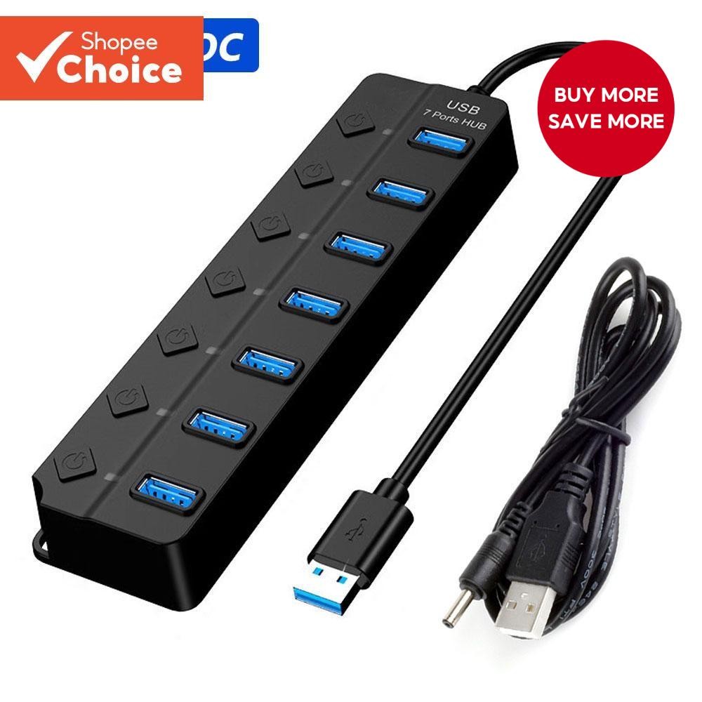 7 Port USB Hub With Individual Powered ON OFF Switch Adapter Multi Port ...