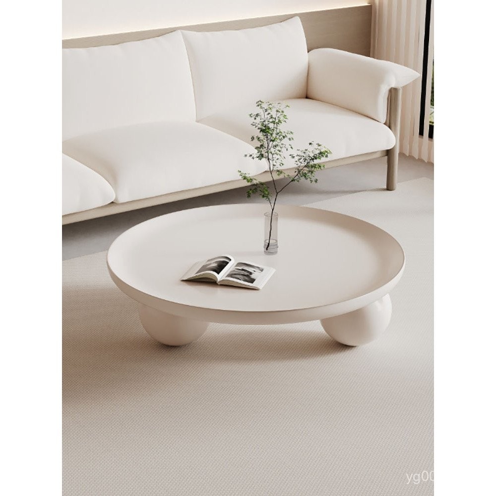 Sofa Small Apartment2024Home Modern Coffee Table Cream round Table ...