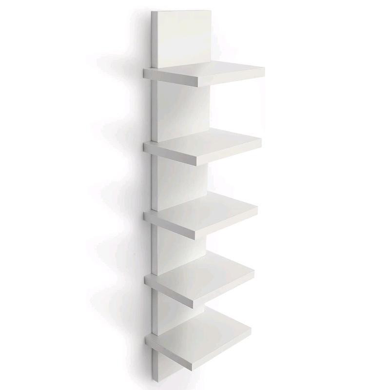 White 5-Layer Floating Shelf with Vertical Columns - Heavy Duty Wall ...