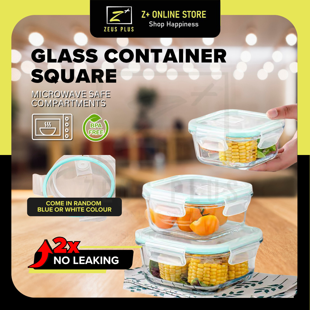 ZPLUS Square Glass Lunch Box Glass Food Container Oven Microwave Safe ...