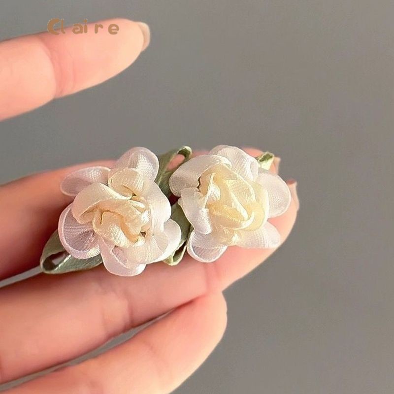 Ins National Style Jasmine Flower Bangs Clip Elegant Retro Handmade ...