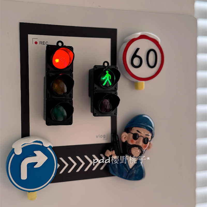 Pedestrian Light Refrigerator Creative Glow Traffic Light Magnetic Sign ...