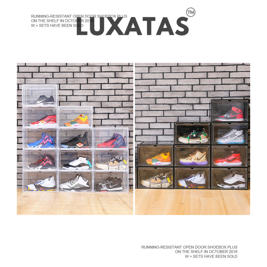 LUXATAS™ 3 Pack Mojo Sneaker Shoe Box Stackable Clear & Black Shoebox ...