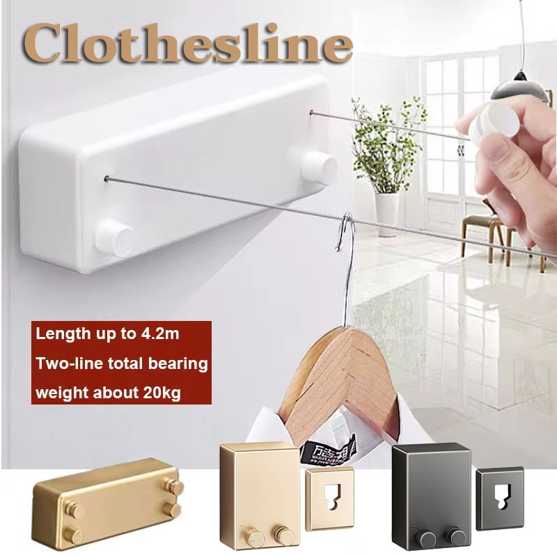 Clothesline Heavy-Duty Retractable Clothesline Stainless Steel Indoor ...