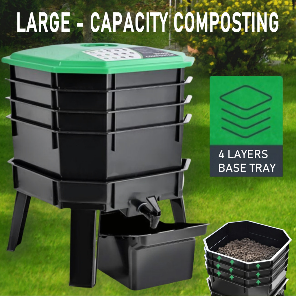 4-Tray Worm Composter Compost Bin Outdoor And Indoor Sustainable Design ...